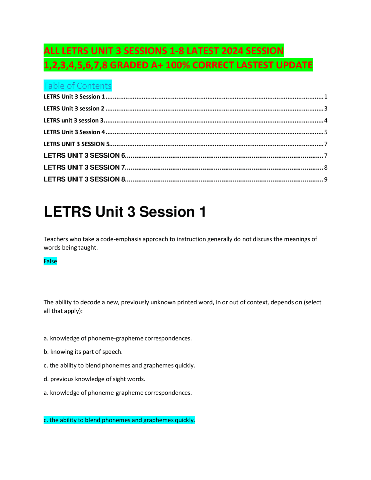 ALL LETRS UNIT 3 SESSIONS 1-8 LATEST 2024 SESSION 1,2,3,4,5,6,7,8 ...