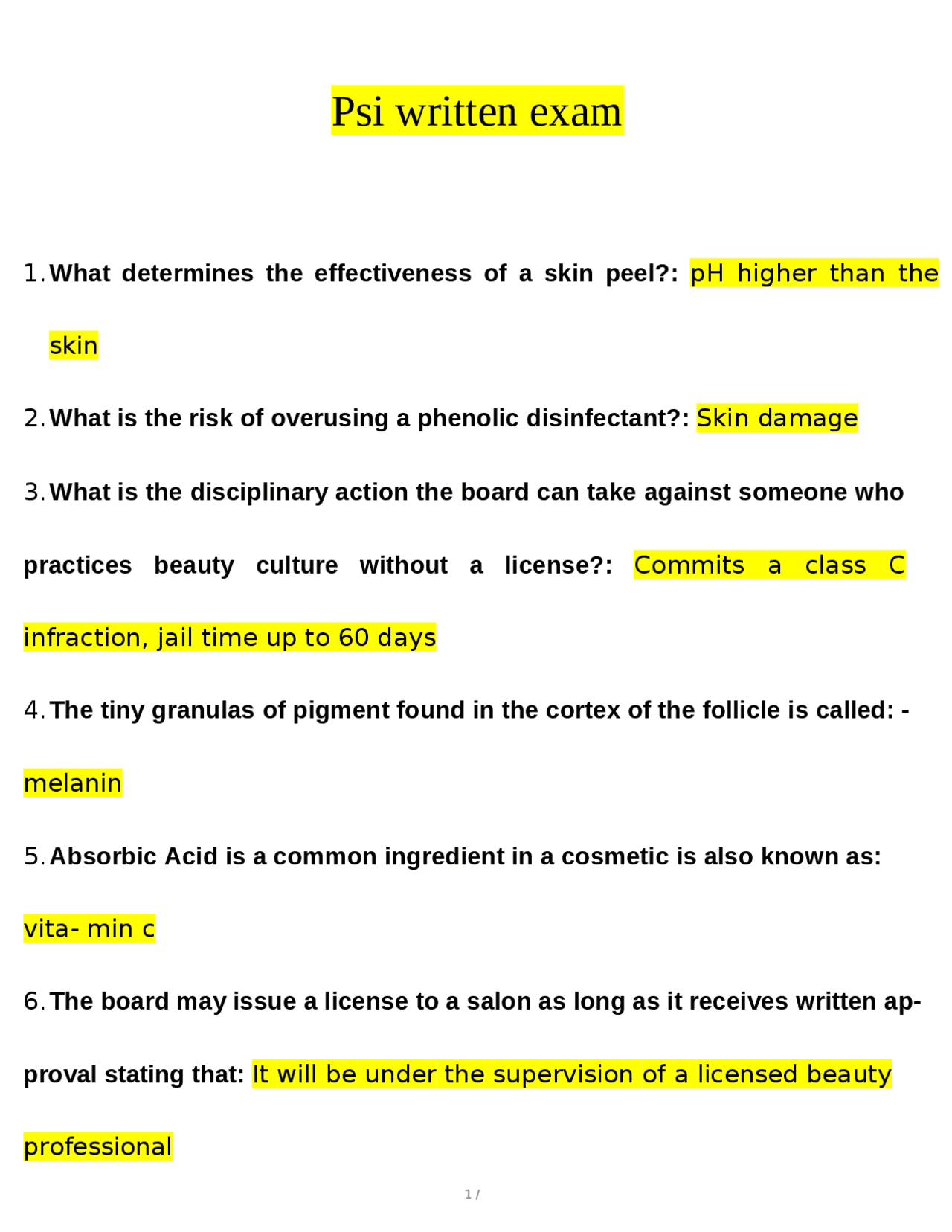 Psi written exam study guide | Exams Advanced Education | Docsity