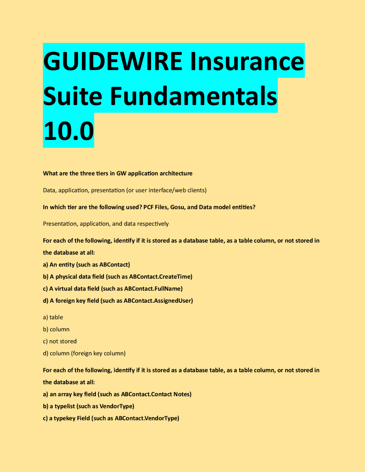 GUIDEWIRE Insurance Suite Fundamentals 10.0 | Exams Computer Science ...
