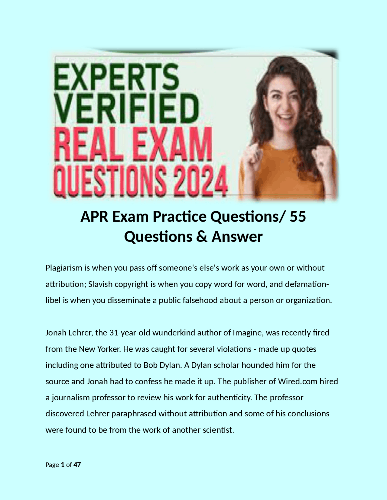 APR Exam Practice Questions/ 55 Questions & Answer | Exams Nursing ...