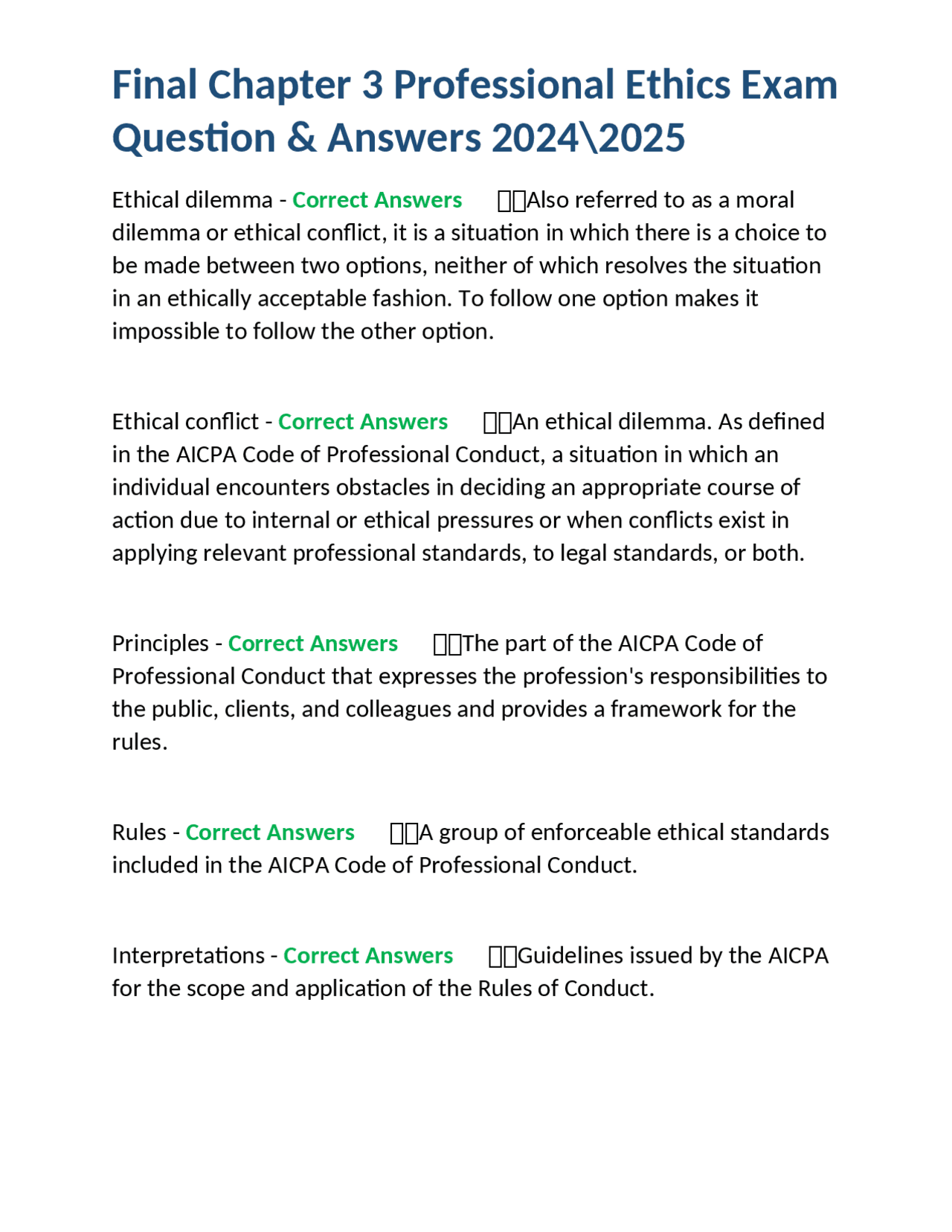 Final Chapter 3 Professional Ethics Exam Question & Answers 2024\2025 ...