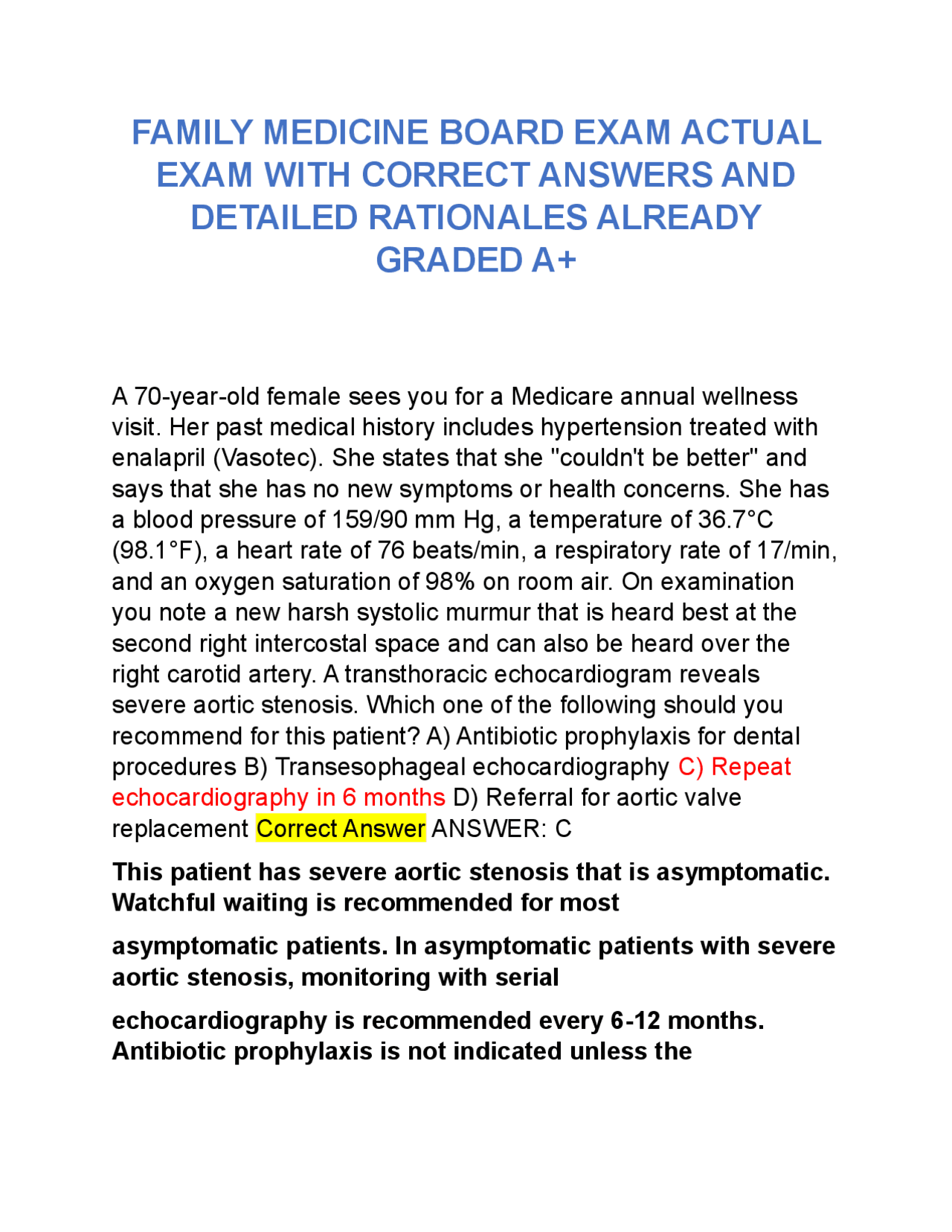 Family Medicine Board Exam Questions and Answers with Detailed ...