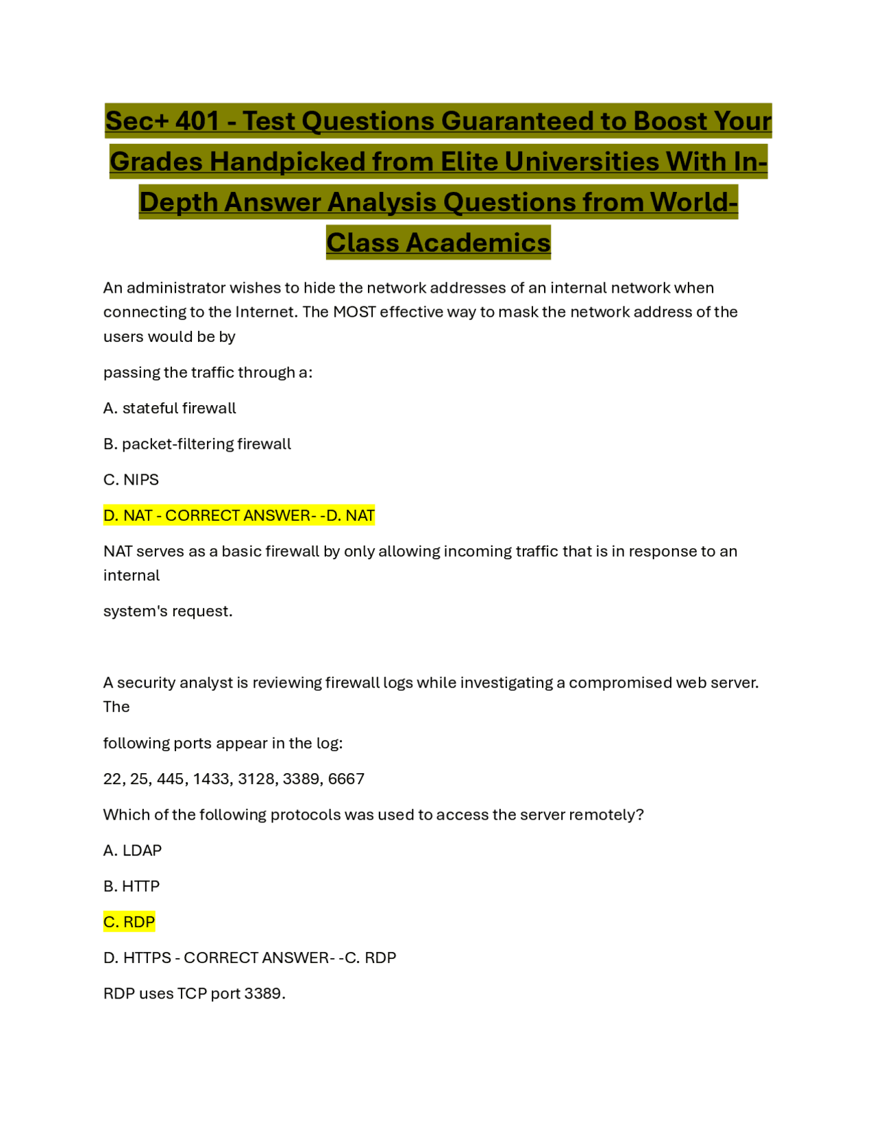 Sec+ 401 Exam Preparation: Practice Questions and Answers | Exams ...