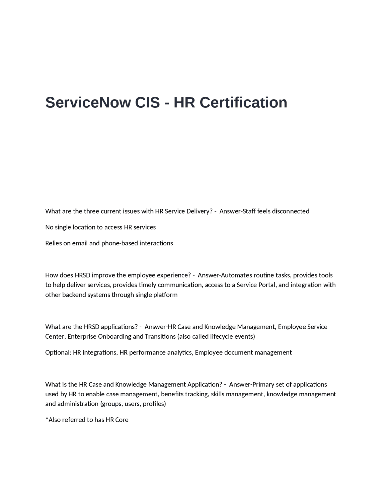 ServiceNow CIS - HR Certification Test Questions and Answers | Exams ...
