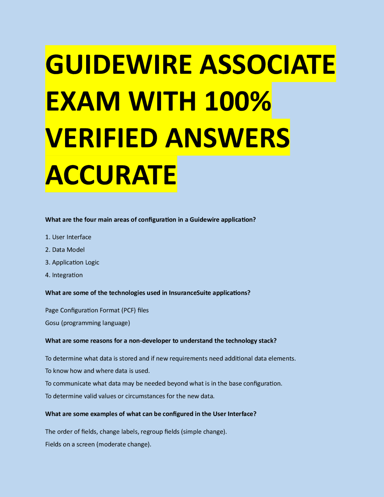 Guidewire Associate Exam With 100 Verified Answers Accurate Exams