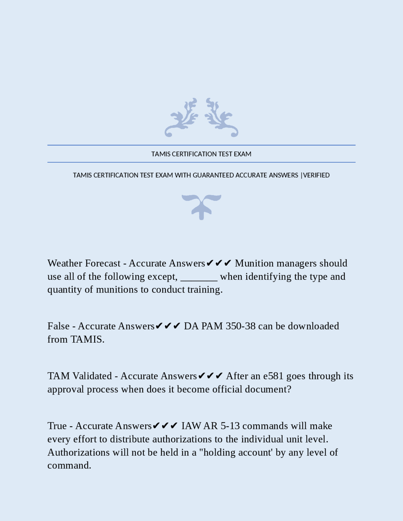 TAMIS CERTIFICATION TEST EXAM WITH GUARANTEED ACCURATE ANSWERS ...
