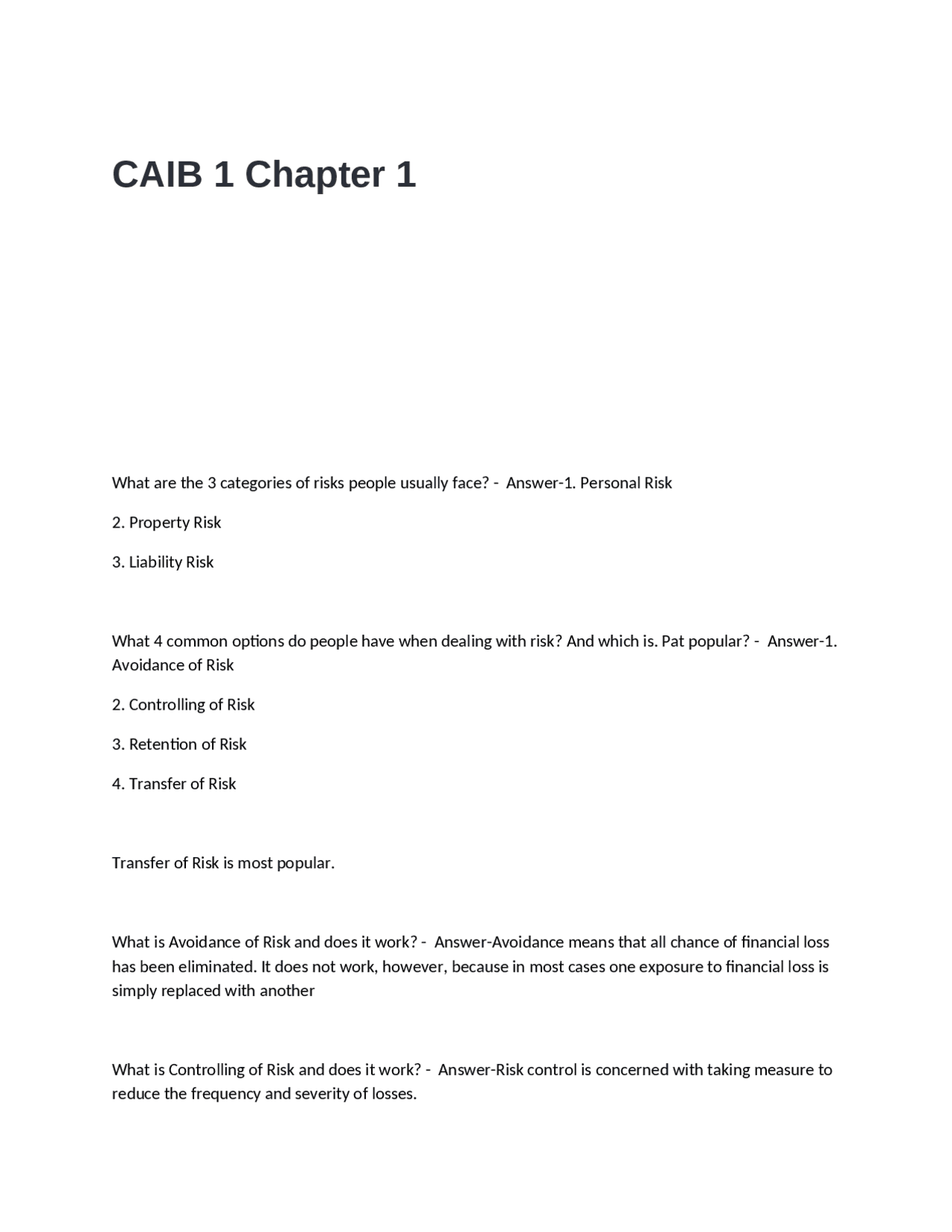 CAIB 1 Chapter 1 Exam Questions and Answers | Exams Nursing | Docsity