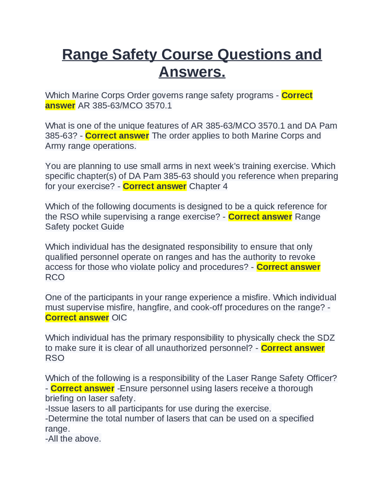 Range Safety Course Questions and Answers. | Exams Military Strategy ...