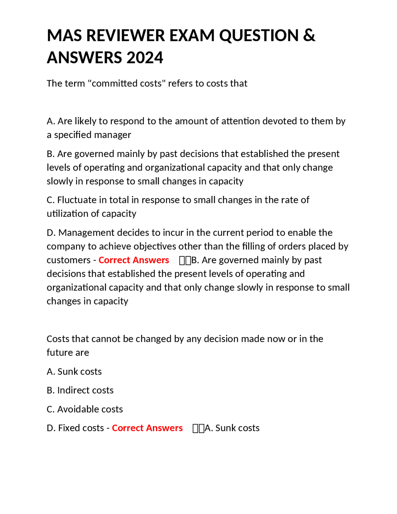 MAS REVIEWER EXAM QUESTION & ANSWERS 2024 | Exams Nursing | Docsity