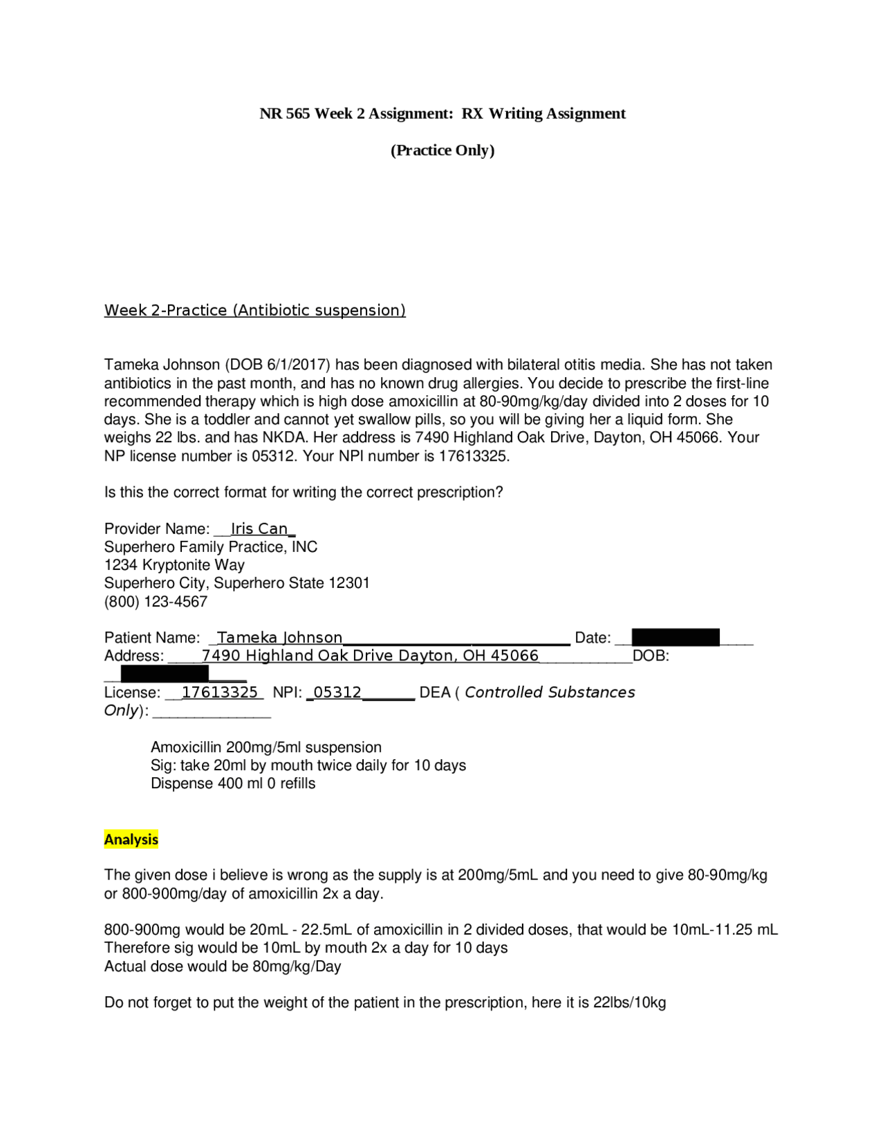 NR 565 Week 1 Assignment; Prescription Writing Practice | Assignments ...
