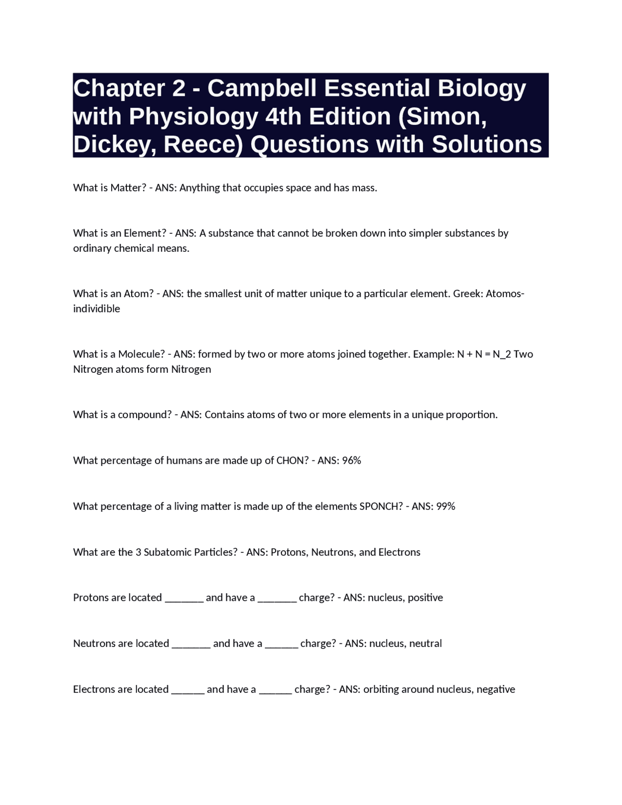 Chapter 2 - Campbell Essential Biology with Physiology 4th Edition ...