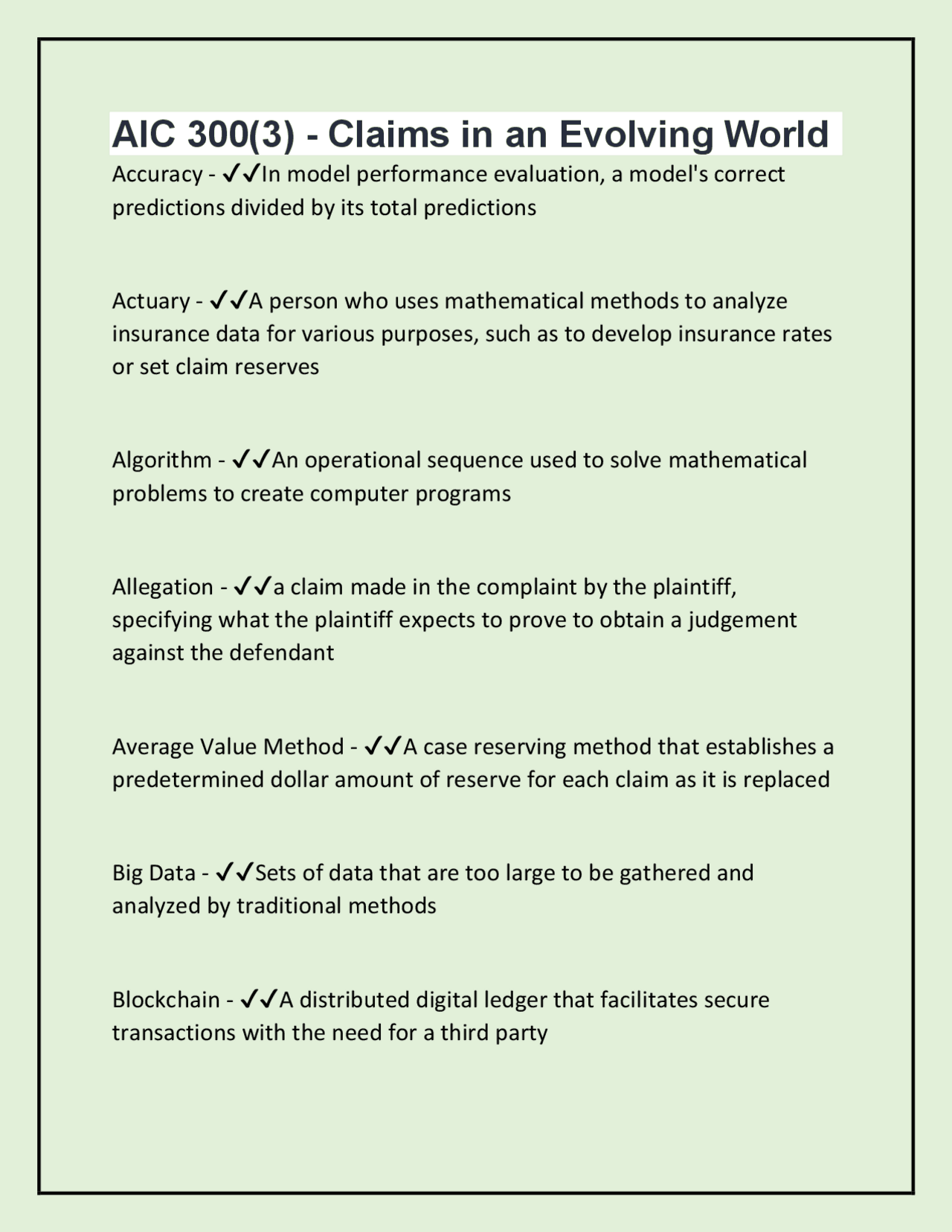 AIC 300(3) - Claims in an Evolving World | Exams Insurance law | Docsity