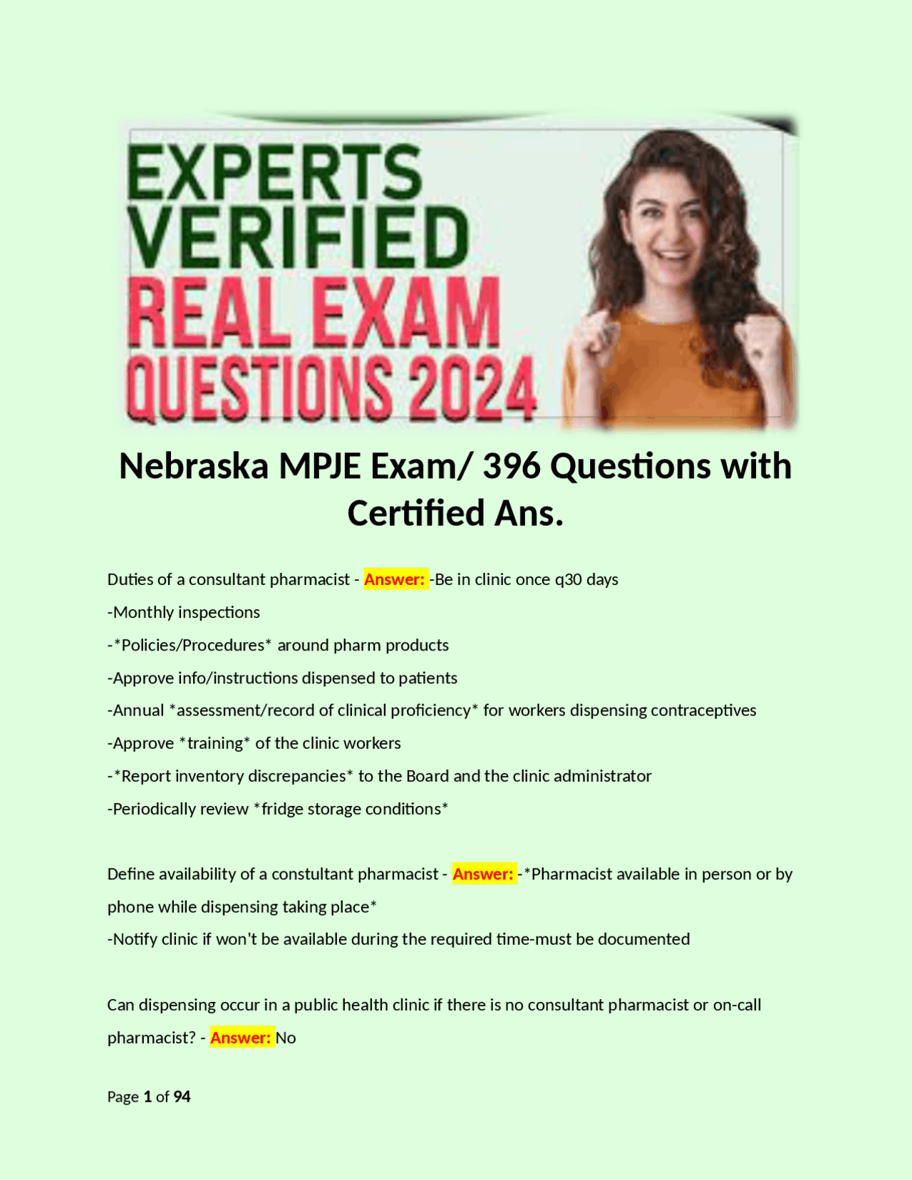 Nebraska MPJE Exam/ 396 Questions with Certified Ans. | Exams Nursing ...
