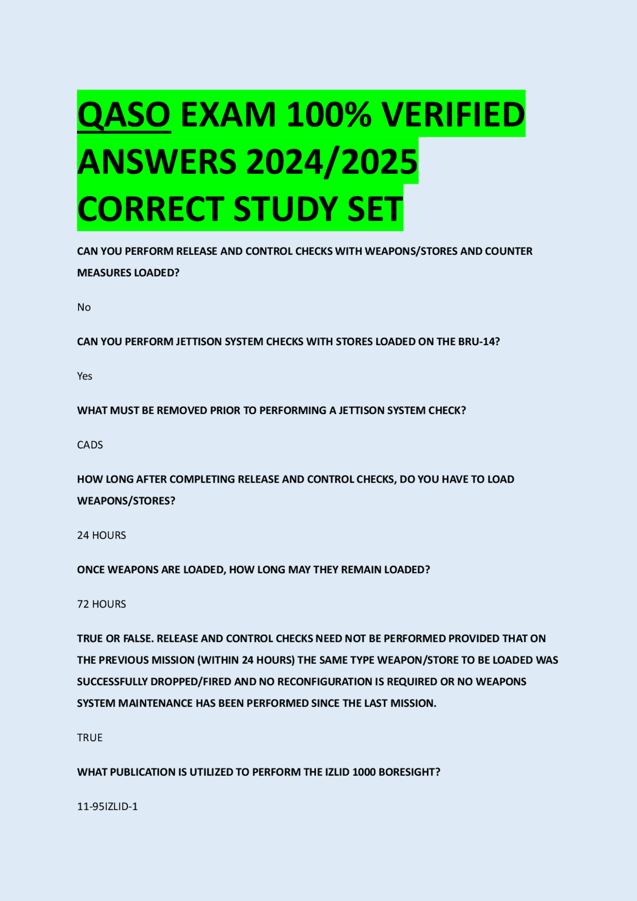 QASO EXAM 100% VERIFIED ANSWERS 2024/2025 CORRECT STUDY SET | Exams ...