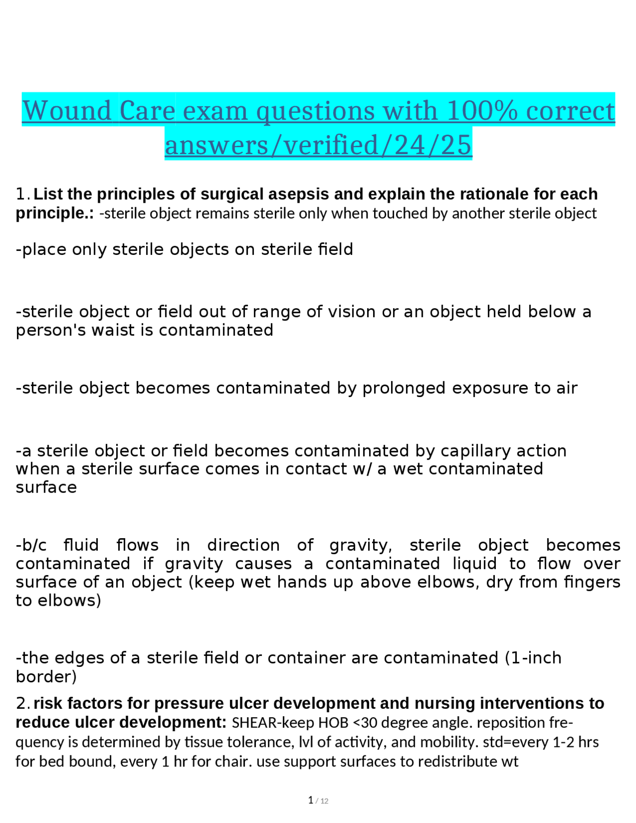 Wound Care exam questions with 100% correct answers/verified/24/25 ...
