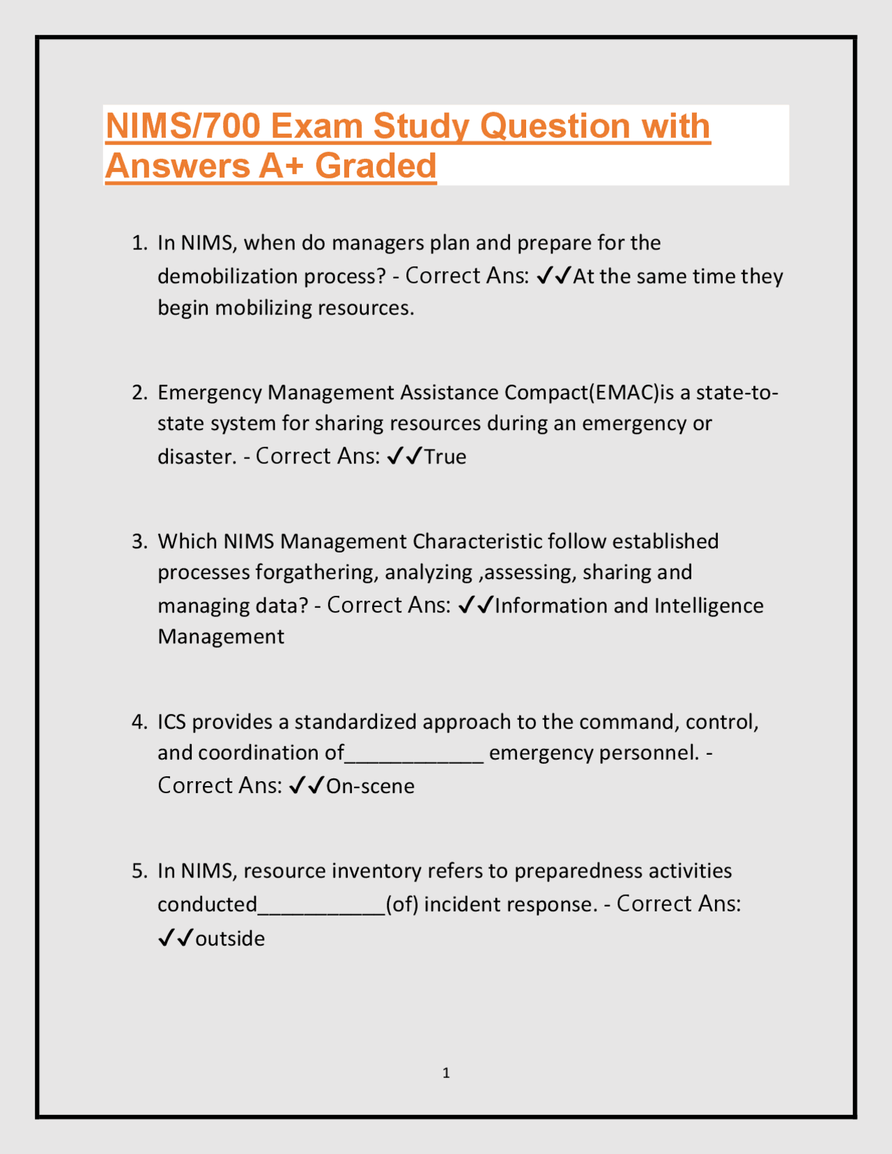 NIMS/700 Exam Study Question with Answers A+ Graded | Exams Computer ...