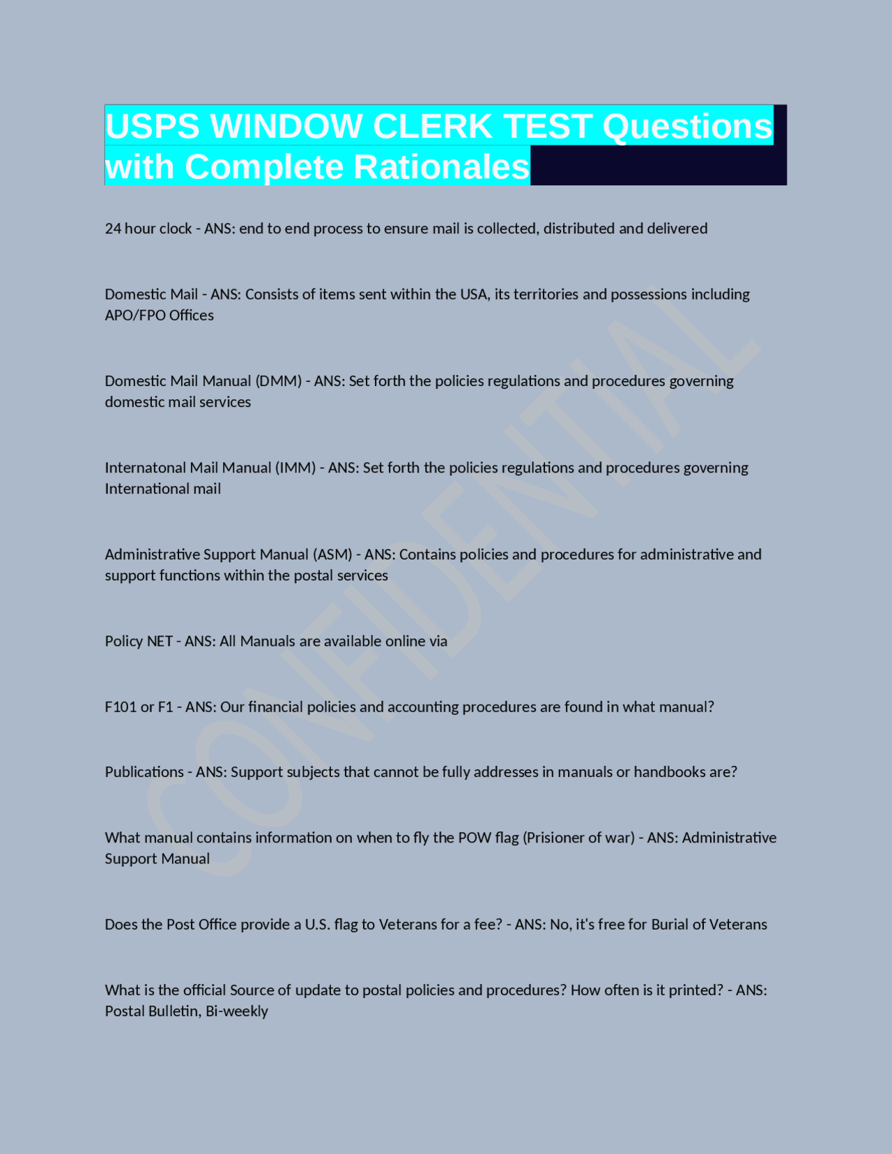 USPS WINDOW CLERK TEST Questions with Complete Rationales | Exams ...