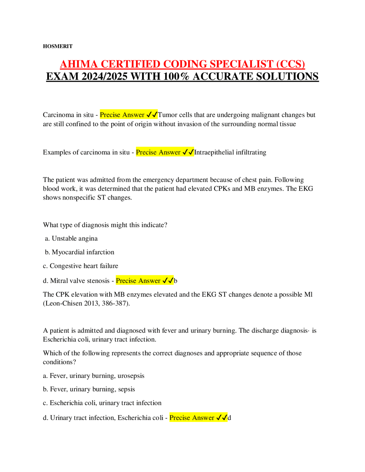 Ahima Certified Coding Specialist Ccs Exam 2024 2025 With 100