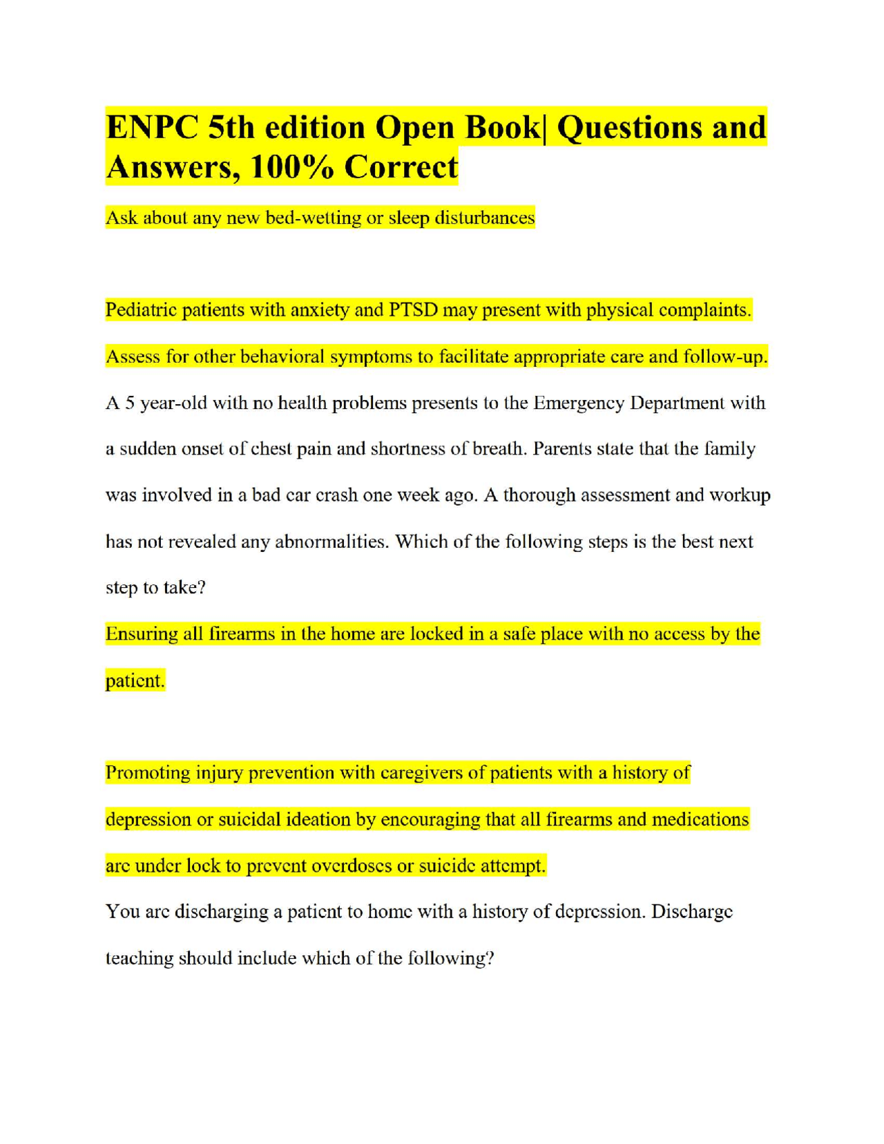 ENPC 5th edition Open Book| Questions and Answers, 100% Correct | Exams ...