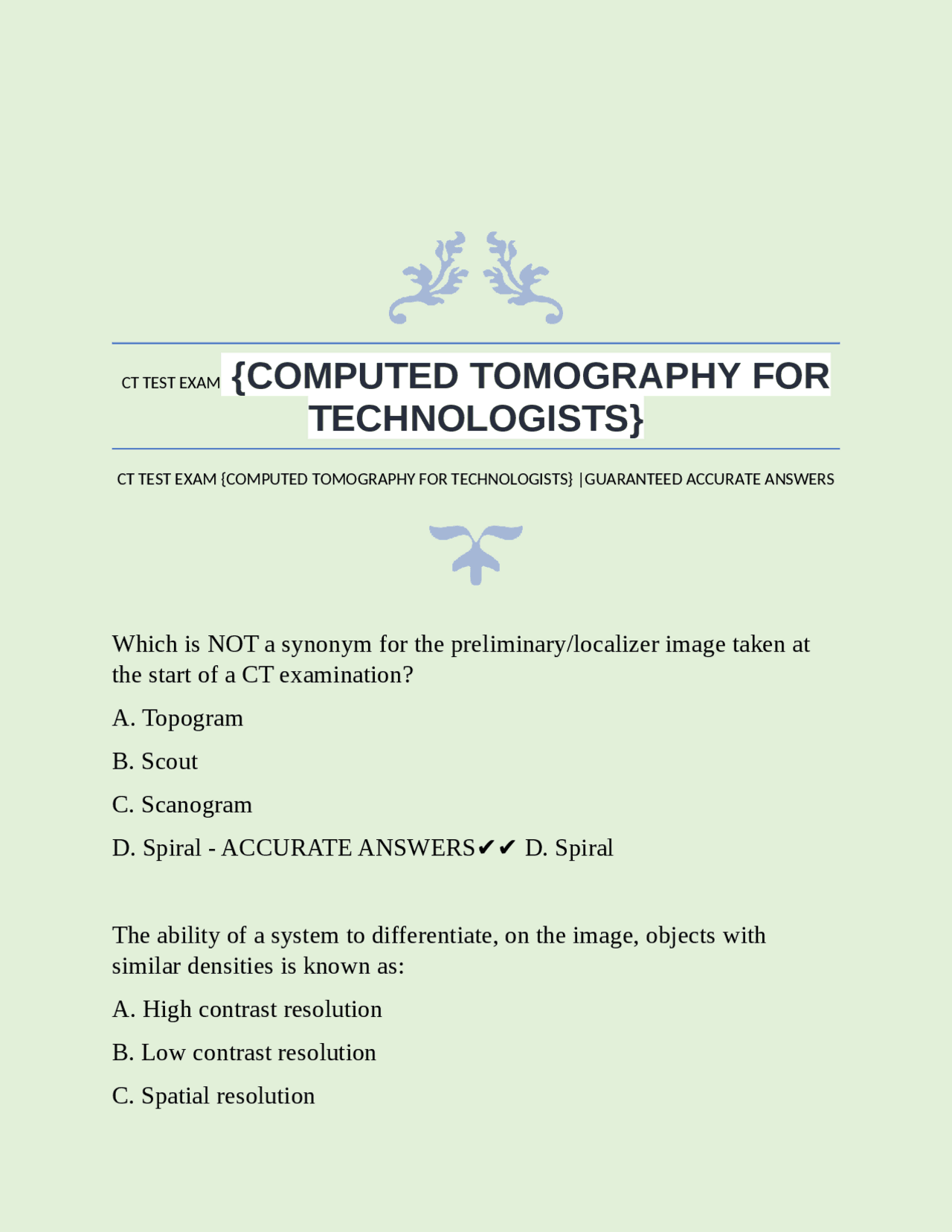 CT Test Exam: Computed Tomography for Technologists | Exams Nursing ...