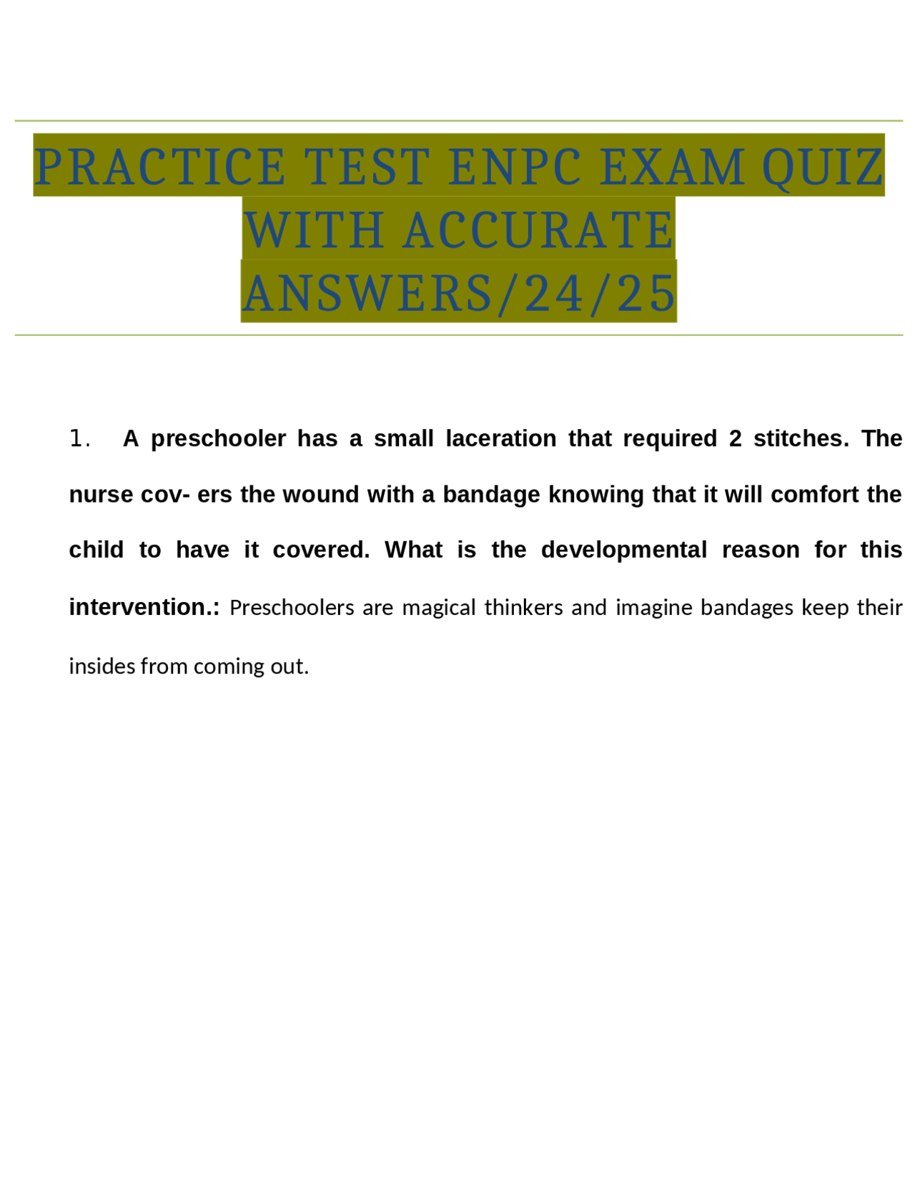 PRACTICE TEST ENPC EXAM QUIZ WITH ACCURATE ANSWERS/24/25 | Quizzes ...