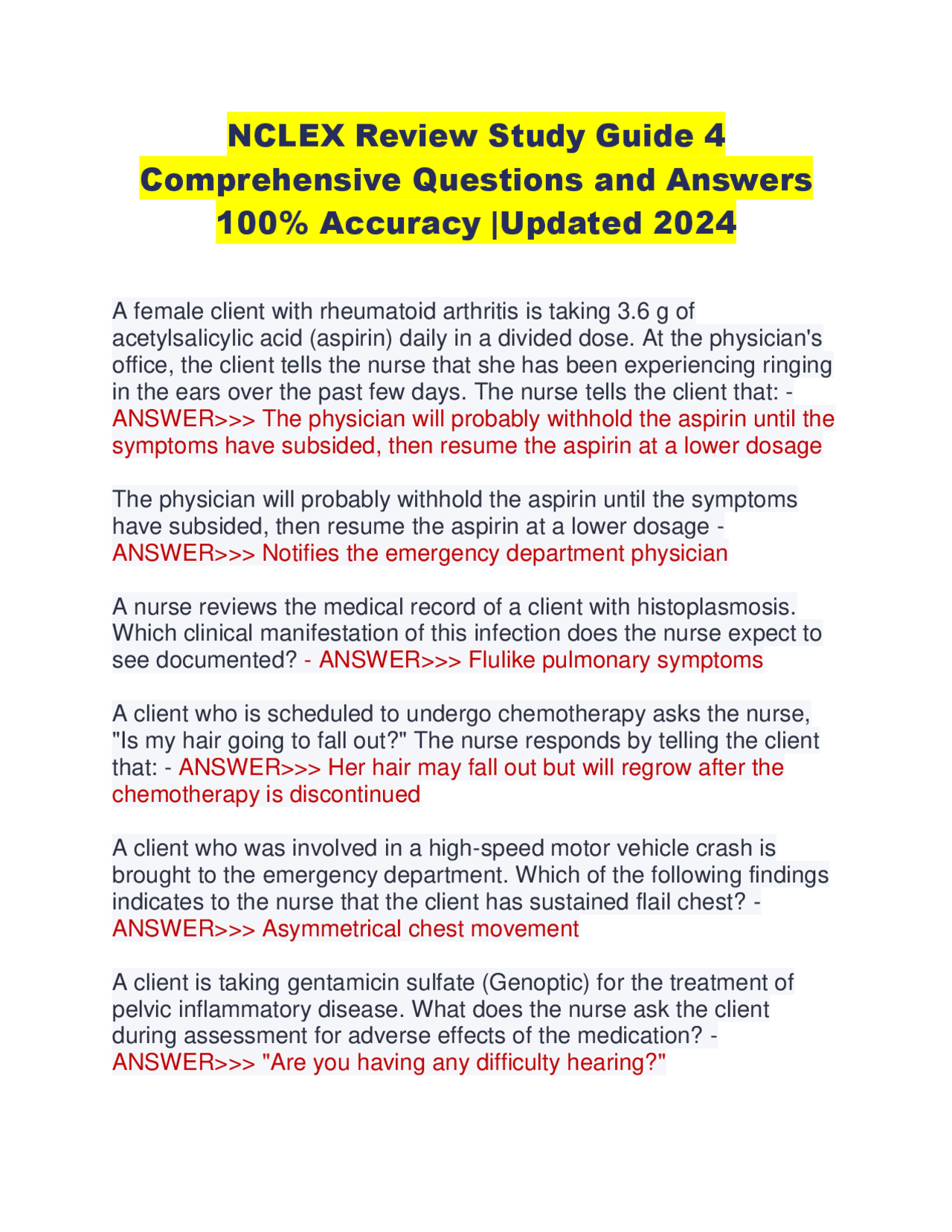 NCLEX Review Study Guide 4 Comprehensive Questions and Answers 100.pdf ...