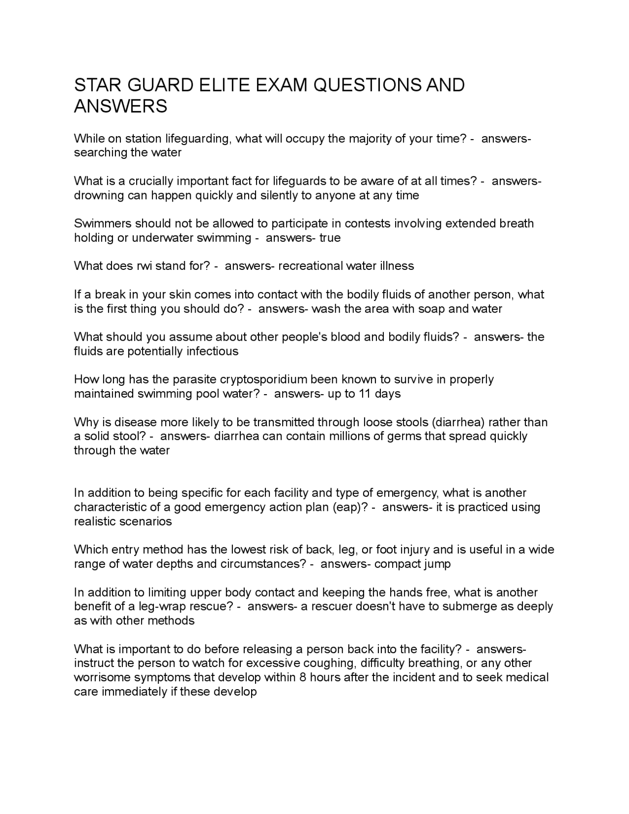 STAR GUARD ELITE EXAM QUESTIONS AND ANSWERS | Exams Social Sciences ...