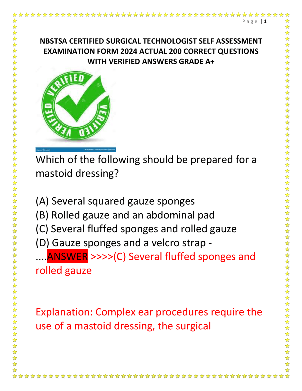 NBSTSA Certified Surgical Technologist Self Assessment Examination Form ...