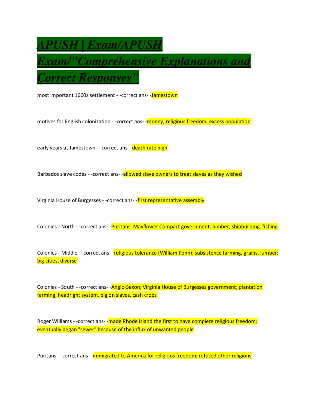 APUSH Exam – Comprehensive Study Guide and Practice Questions for ...