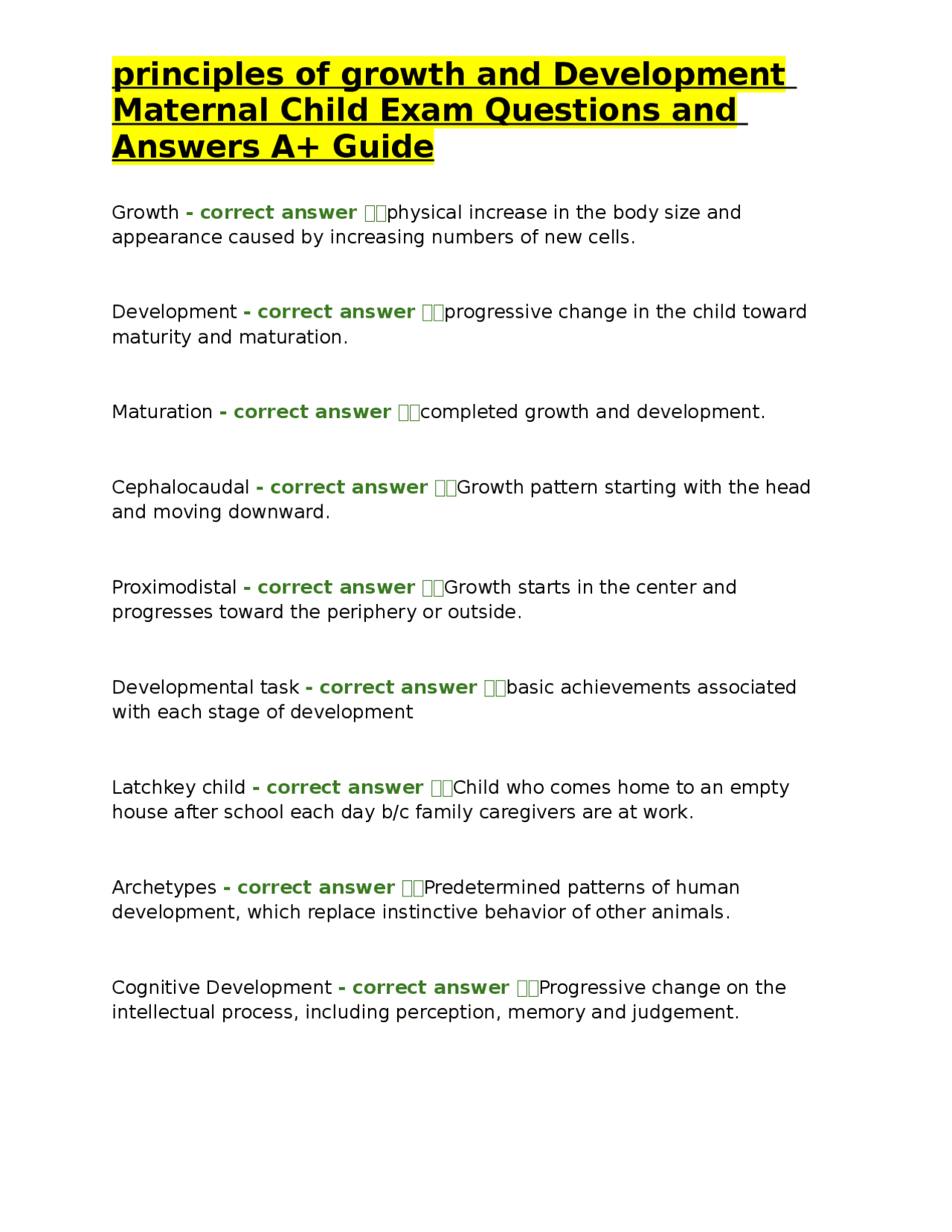 principles of growth and Development Maternal Child Exam Questions and ...