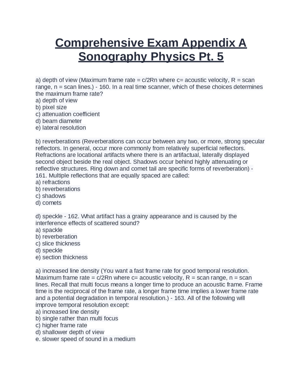 Comprehensive Exam Appendix A Sonography Physics Pt. 5 | Exams Advanced ...