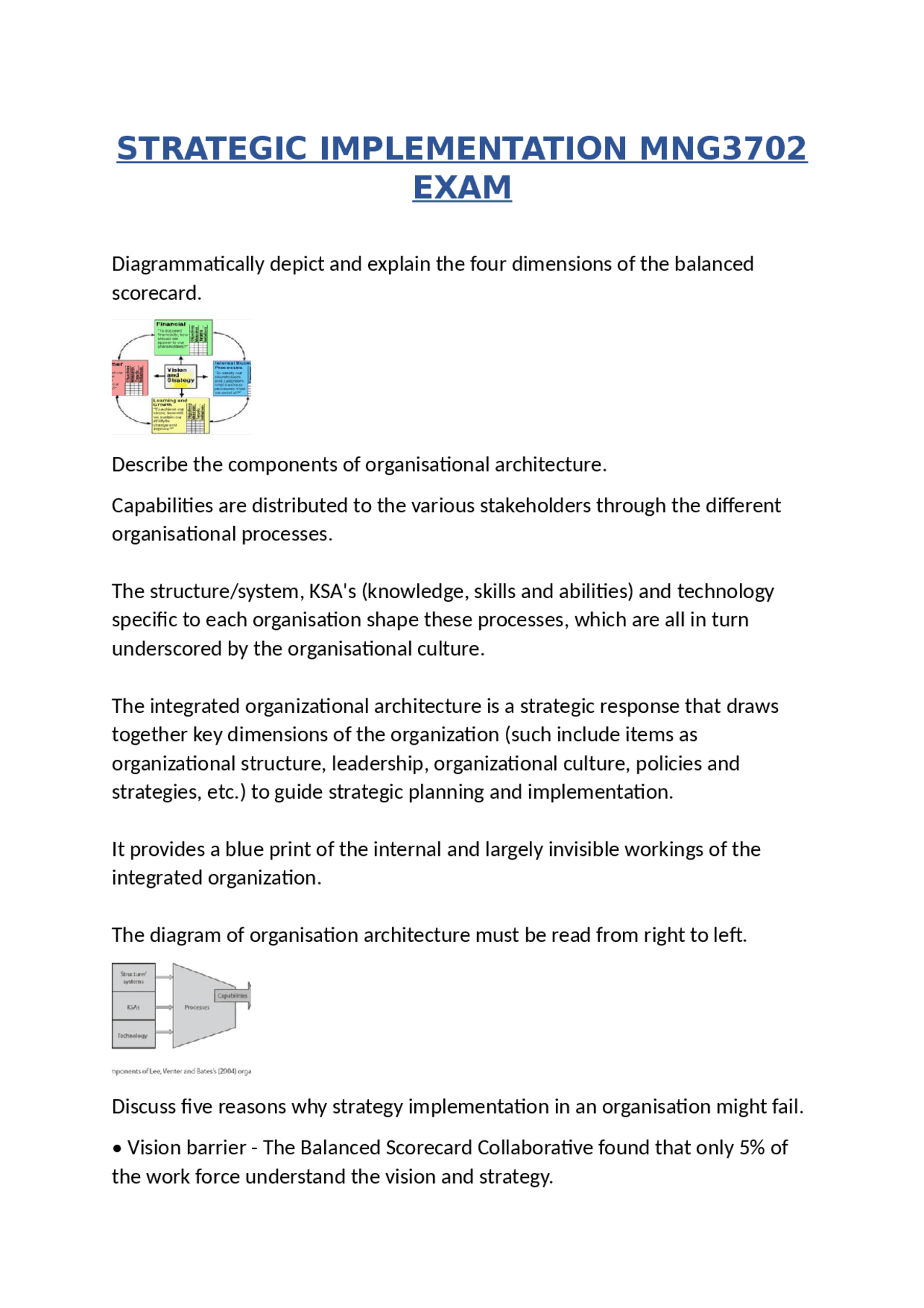 Strategic Implementation MNG3702: Exam Questions and Answers | Exams ...
