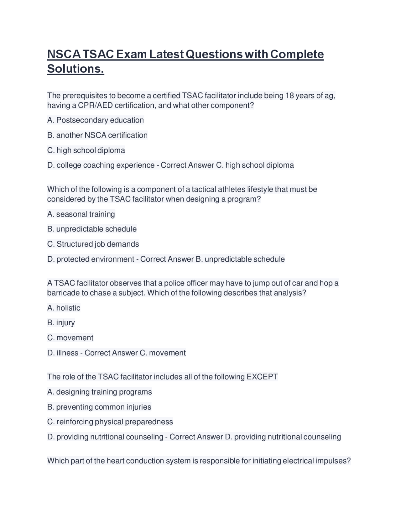 NSCA TSAC Exam Latest Questions with Complete Solutions. | Exams ...