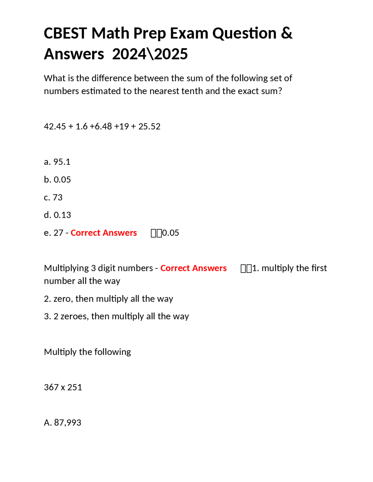 CBEST Math Prep Exam Question & Answers 2024\2025 | Exams Nursing | Docsity