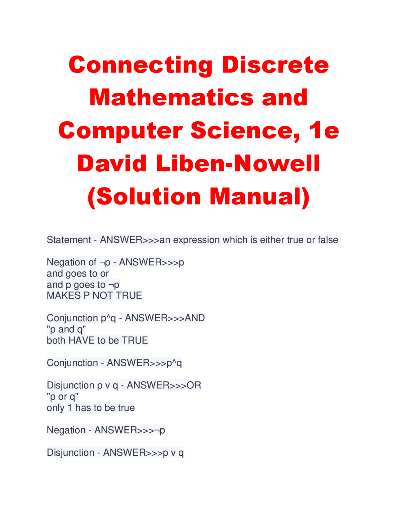 Discrete Mathematics and Computer Science: Exercises and Solutions ...