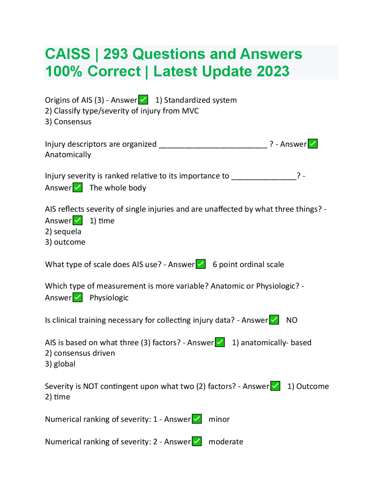 CAISS 293 Questions and Answers 100% Correct Latest Update | Exams ...