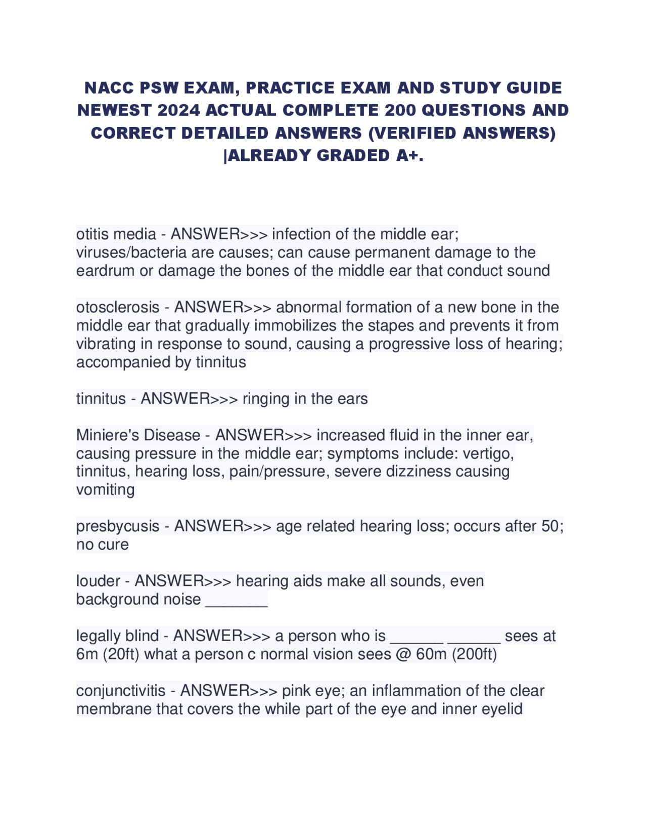 NACC PSW EXAM QUESTIONS & ANSWERS 2024.pdf | Exams Nursing | Docsity