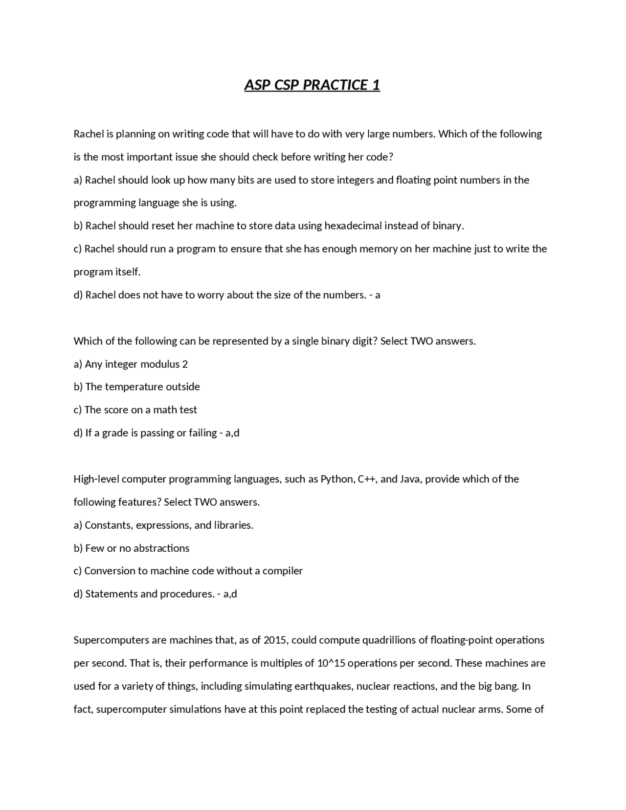 ASP CSP PRACTICE 1 QUESTION AND ANSWERS | Exams Advanced Education ...