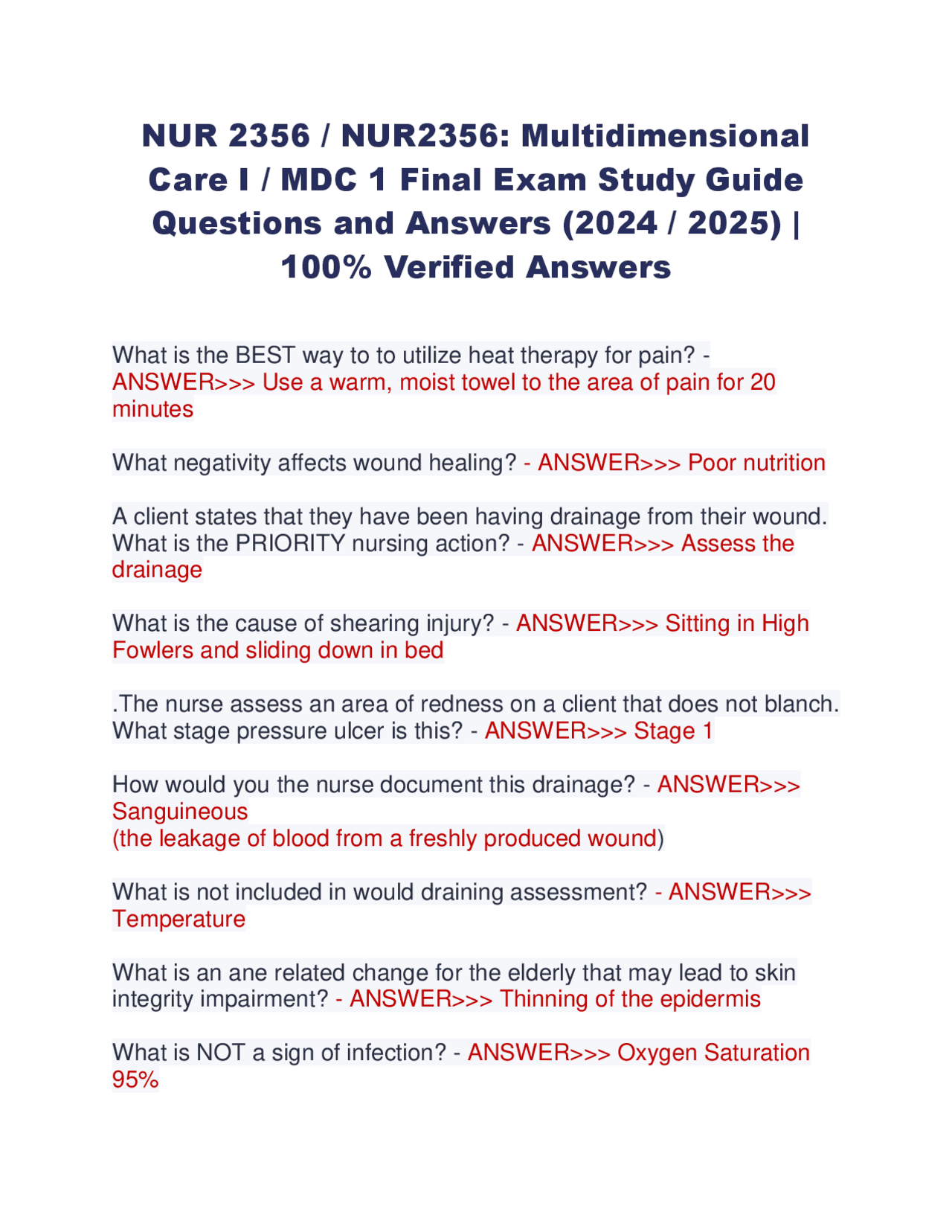 NUR 2356 EXAM QUESTION & ANSWERS 2023.pdf | Exams Nursing | Docsity