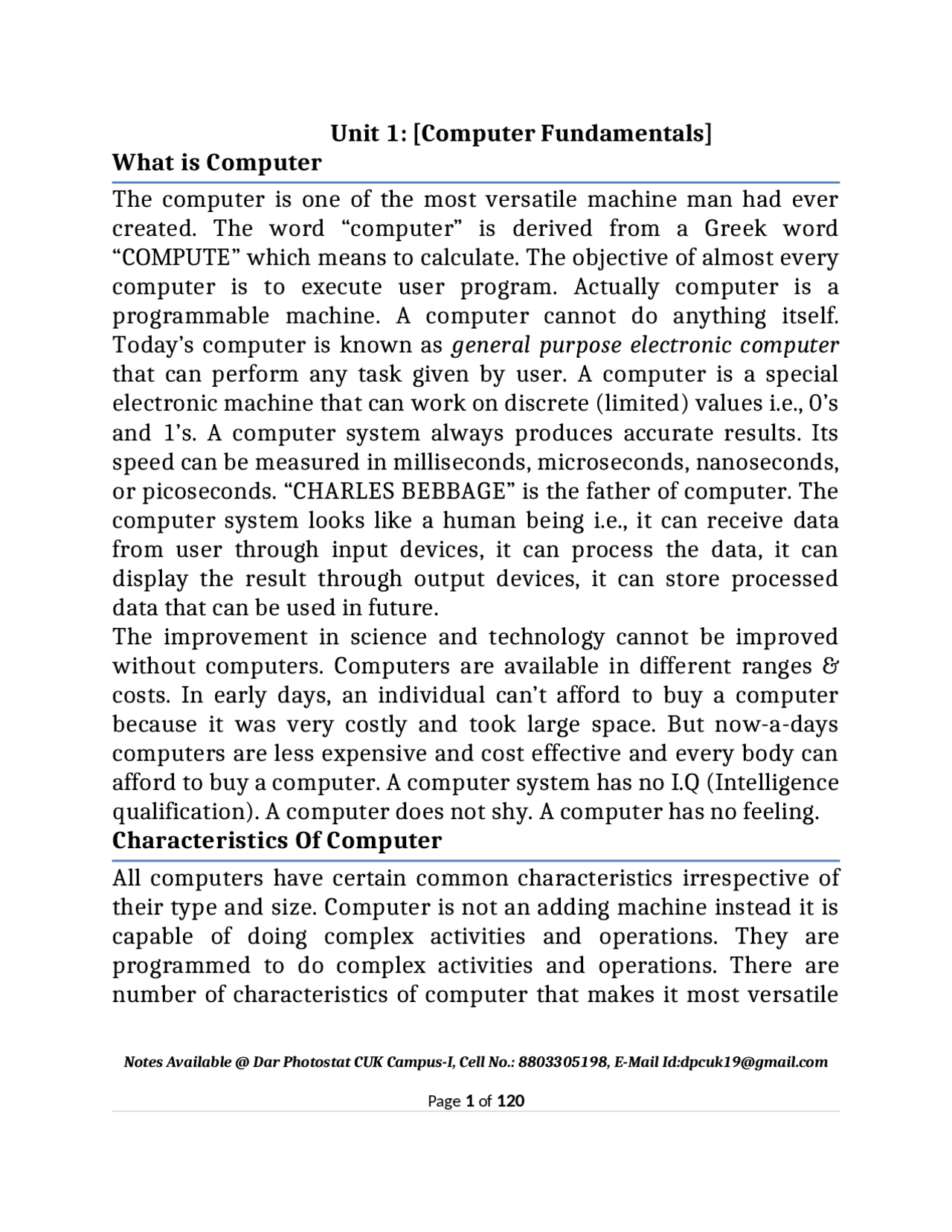 Computer Fundamentals | Transcrições Informática | Docsity