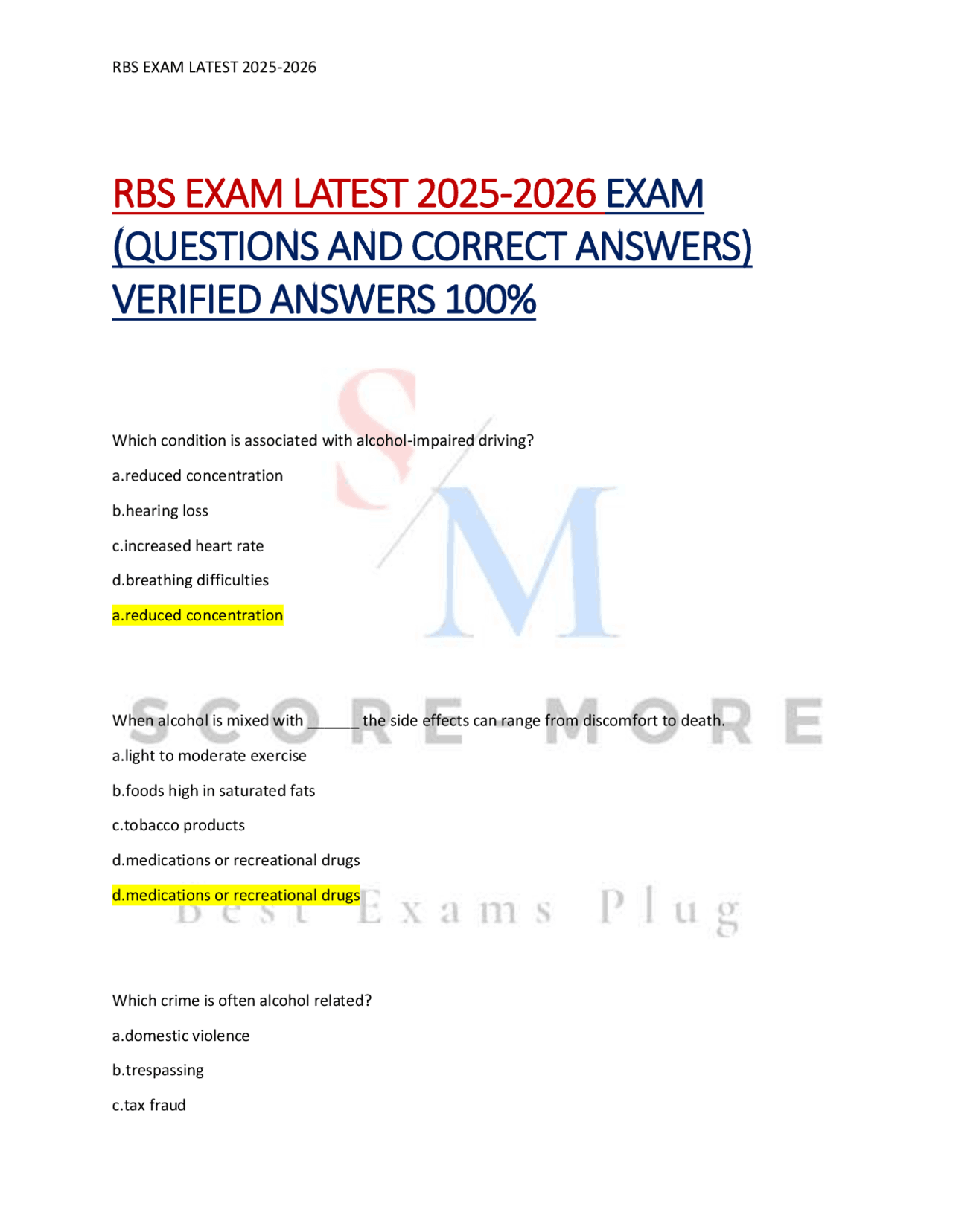 RBS EXAM LATEST 2025-2026 EXAM (QUESTIONS AND CORRECT ANSWERS) VERIFIED ...