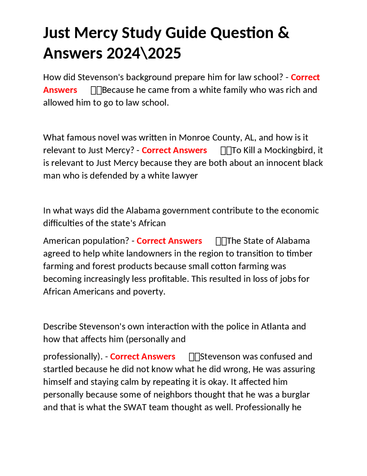 Just Mercy Study Guide Question & Answers 2024\2025 | Exams Nursing ...