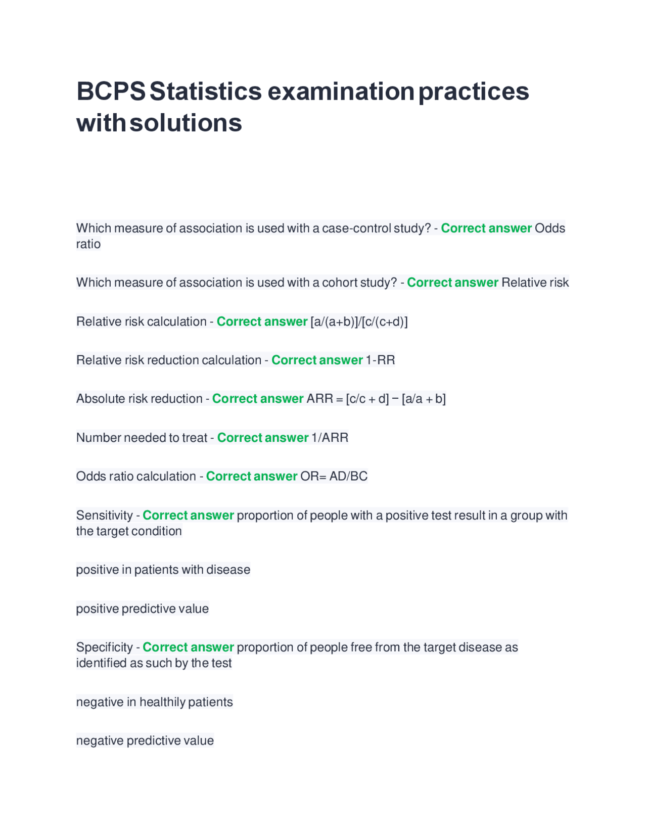 BCPS Statistics Examination Practices with Solutions | Exams Nursing ...