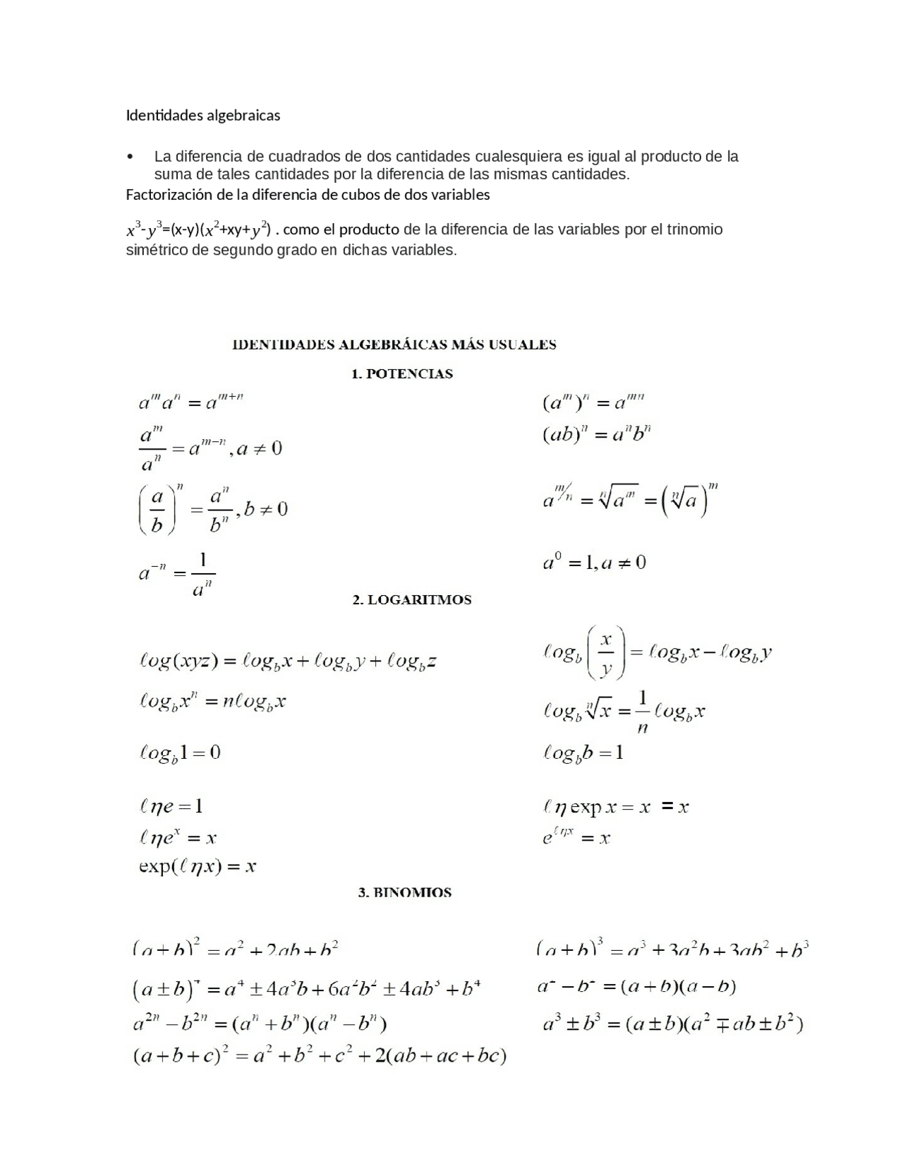 Formulario de Matematica | Resumos Matemática | Docsity