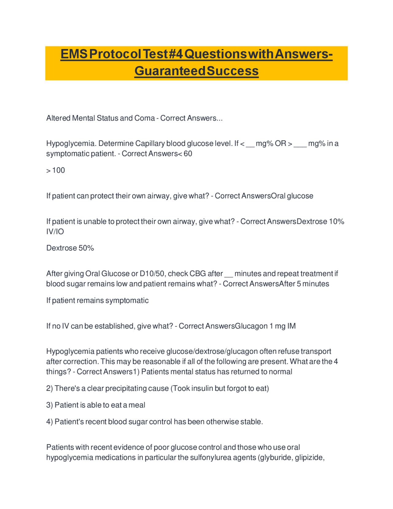 EMS Protocol Test #4: Altered Mental Status, Opioid Overdose, Stroke ...