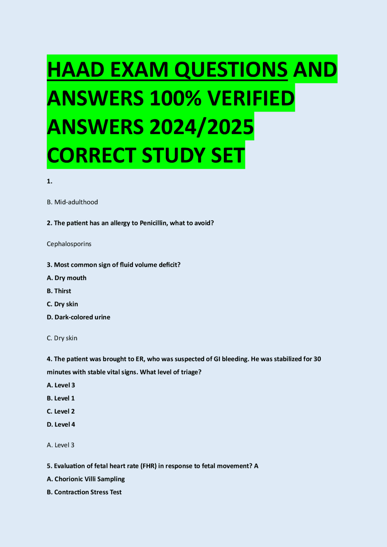 HAAD EXAM QUESTIONS AND ANSWERS 100% VERIFIED ANSWERS 2024/2025 CORRECT STUDY SET | Exams Health ...