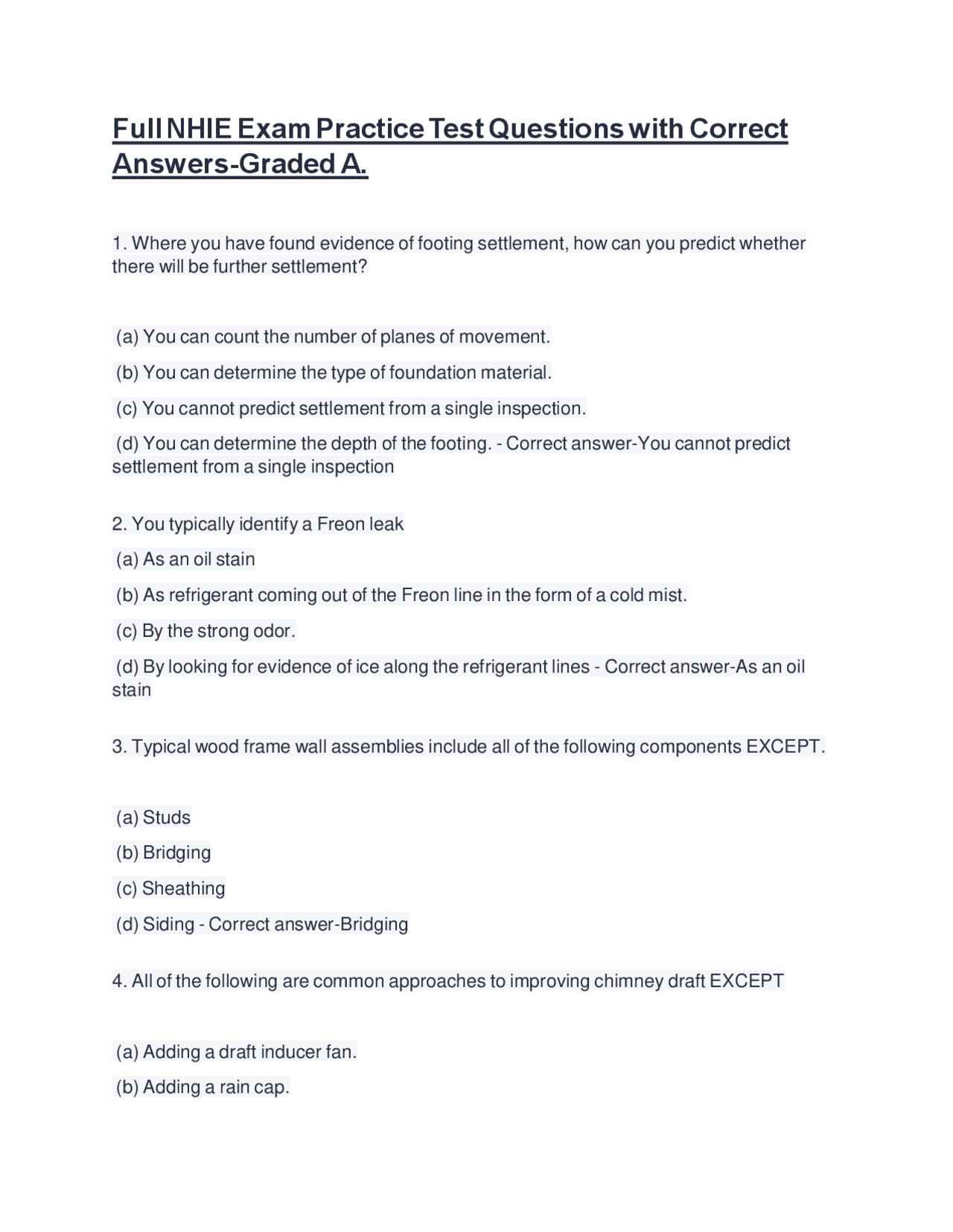 Full NHIE Exam Practice Test Questions with Correct Answers-Graded A ...