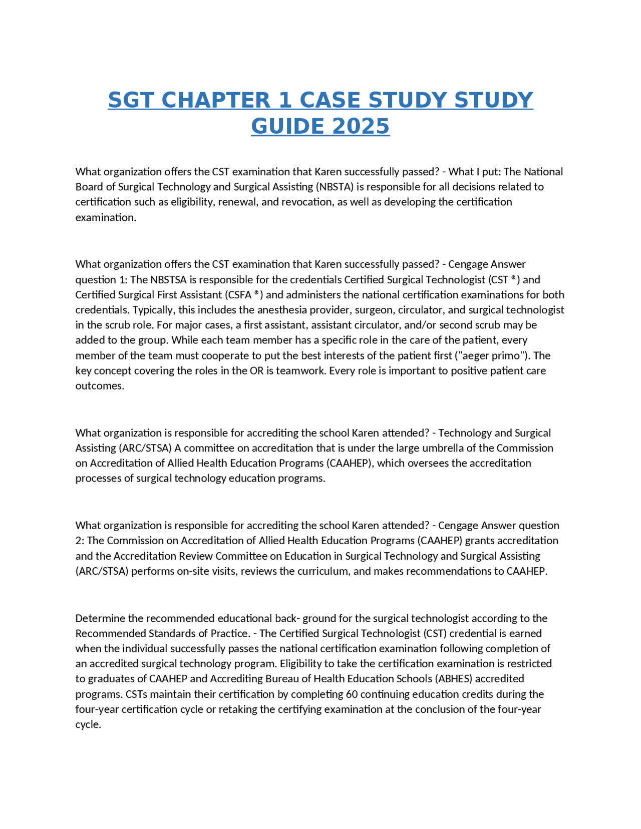 SGT CHAPTER 1 CASE STUDY STUDY GUIDE 2025 | Exams Advanced Education ...