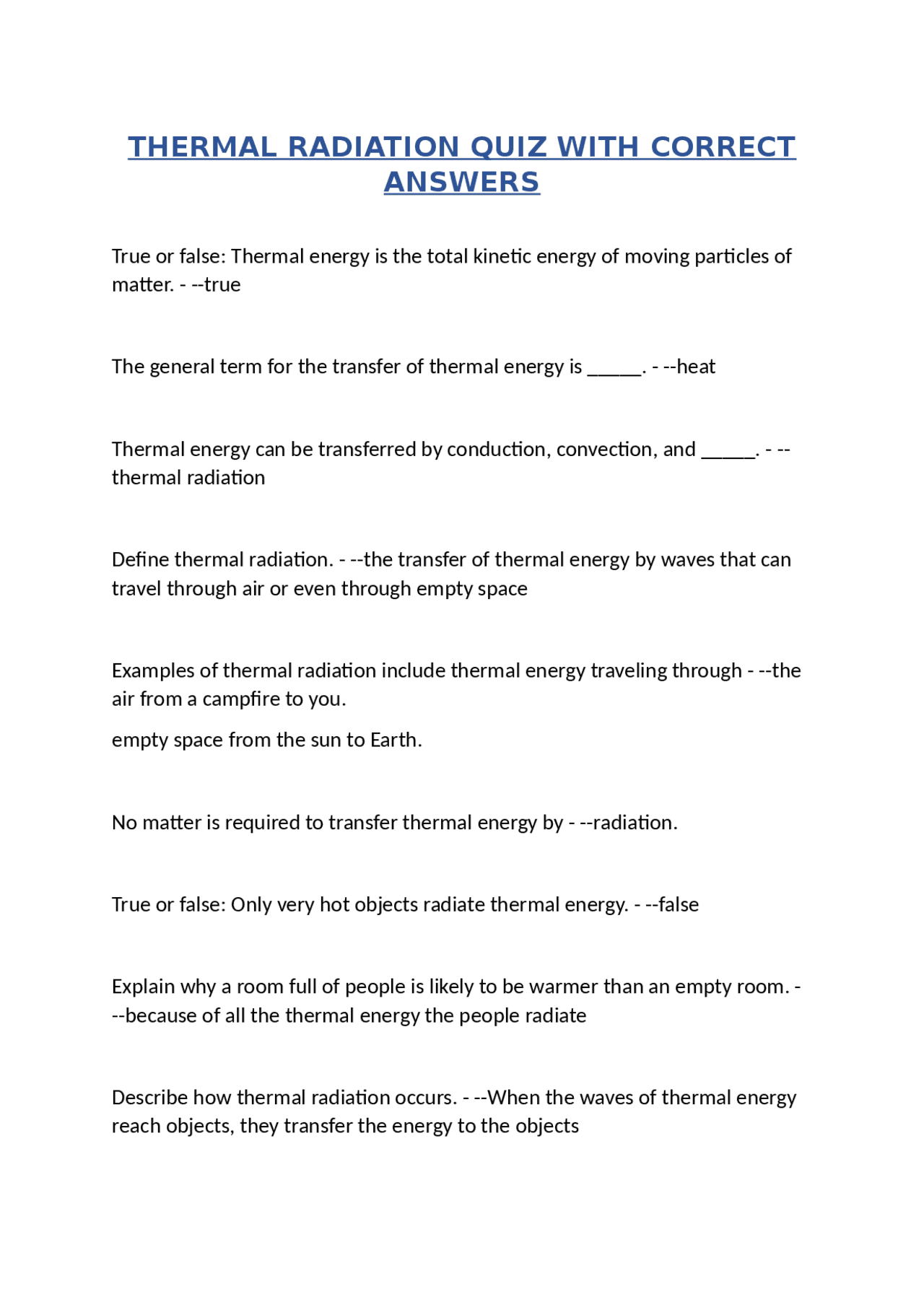THERMAL RADIATION QUIZ WITH CORRECT ANSWERS | Exams Advanced Education ...