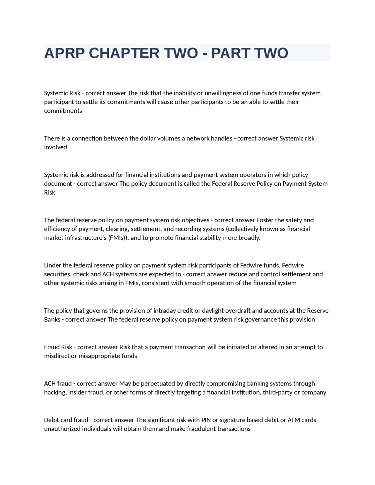 APRP CHAPTER TWO - PART TWO Question and answers 100% correct | Exams ...